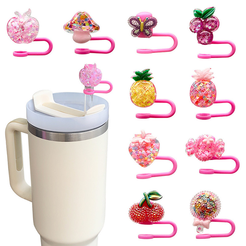 Pink Funny Fruit Straw Covers Cap for Stanley Cup Cute Silicone Straw ...