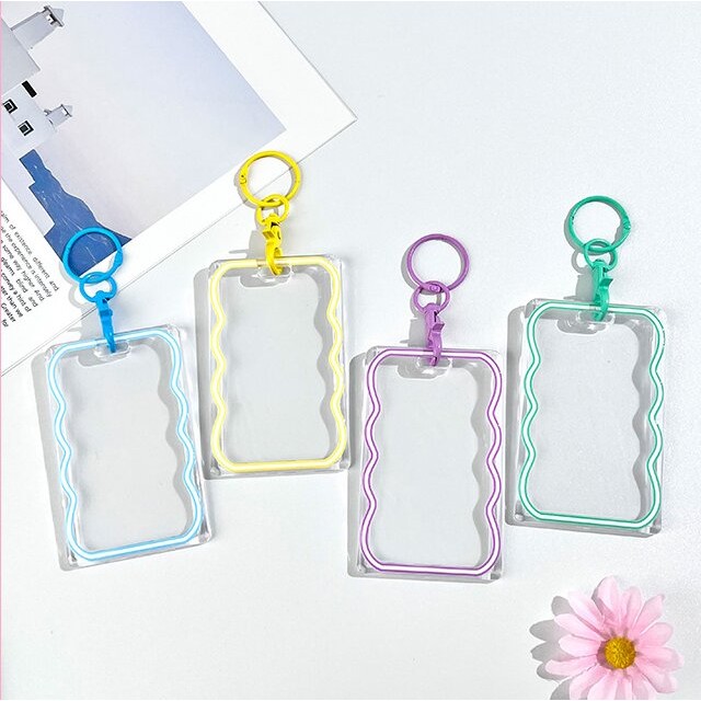 2024ins Simple Sliding Cover Wavy Edge Student Card Holder Transparent ...