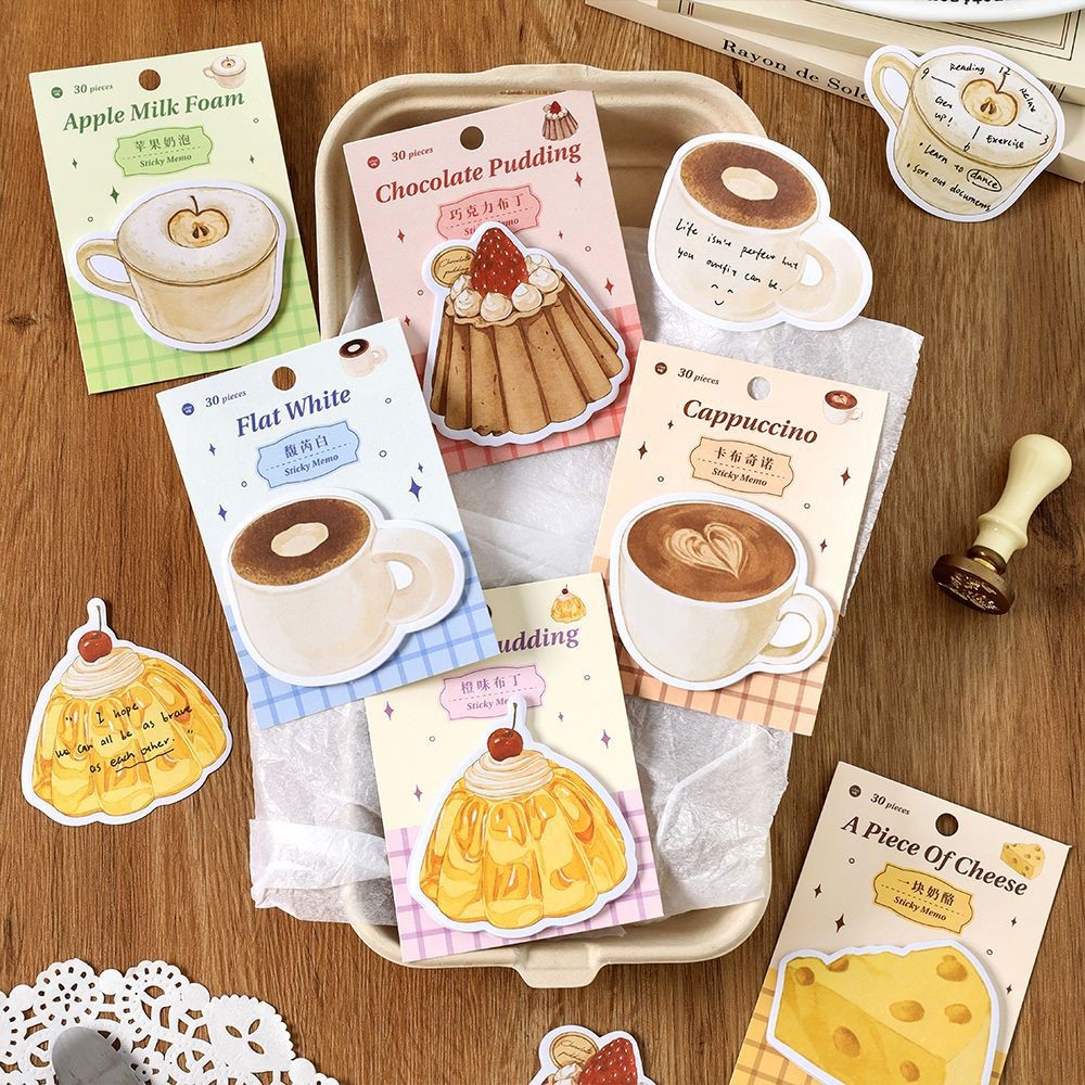 Cdaily|30 Sheets Sticky Notes Coffee Dessert Sticky Notes Student ...