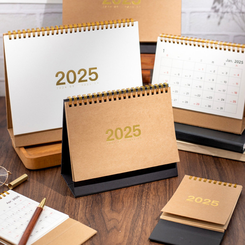 2025 Desk Calendar with Monthly Planner, Retro Kraft Paper Design ...