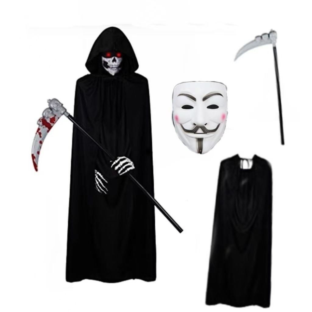 Halloween Costume Male Female Witch Cloak cos Witch Black Death Cloak ...