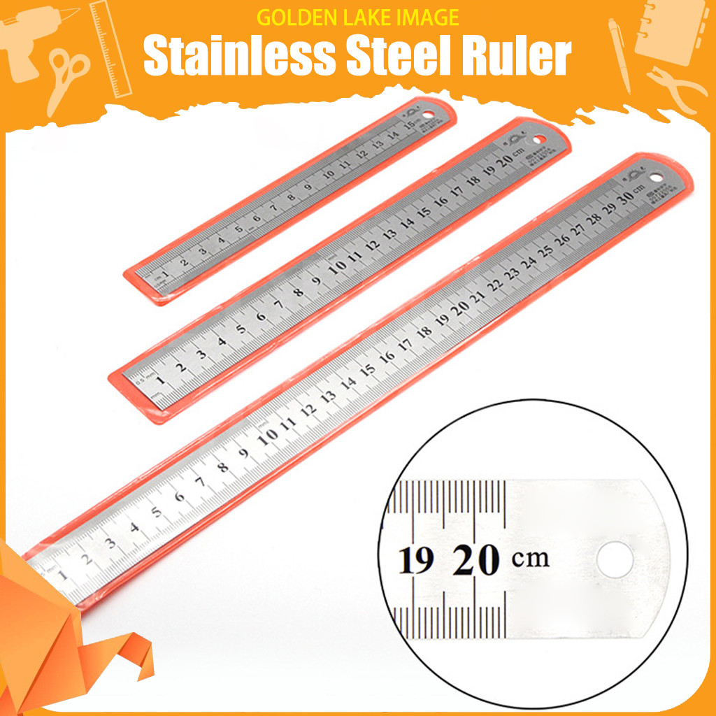 🇲🇾 15cm 30cm 50cm 60cm Stainless Steel Ruler Metal Ruler With Hole School Office Stationery ...