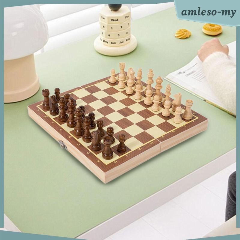 [AmlesoMY] Chess Set International Chess Portable Solid Wood Chessman ...
