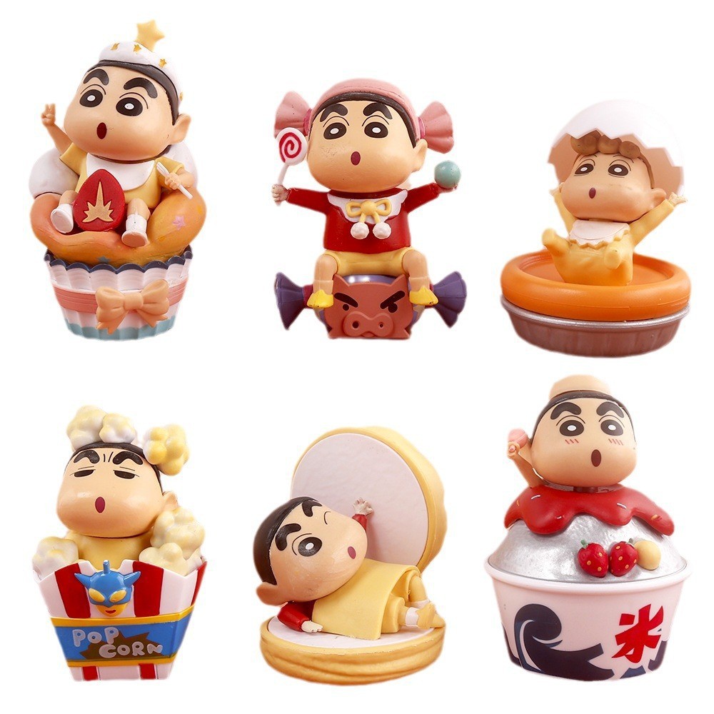 Gourmet 6 Types Crayon Shin-Chan Snack Time Set Burger Egg Tart Popcorn ...