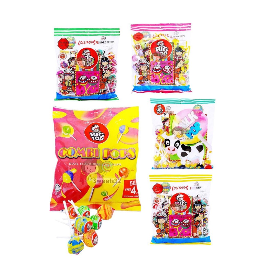 50's Big Top Lollipop 黑马棒棒糖 Mix Fruit / Sour Pop / ABC / Milk Pop ...