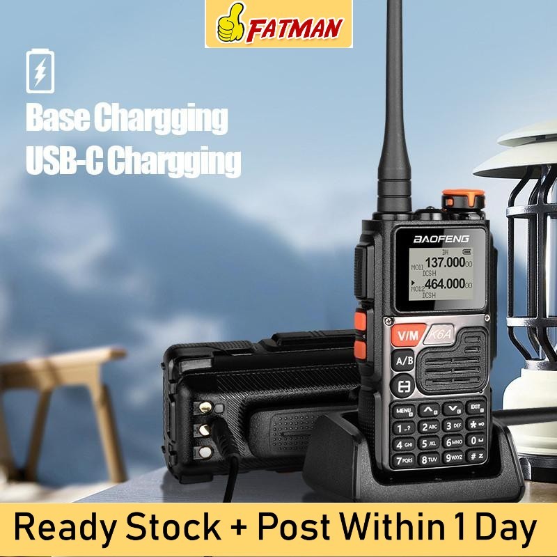 BAOFENG UV-K6A Radio Ham Perbagai Jalur AM FM UHF VHF 999 USB Type C ...