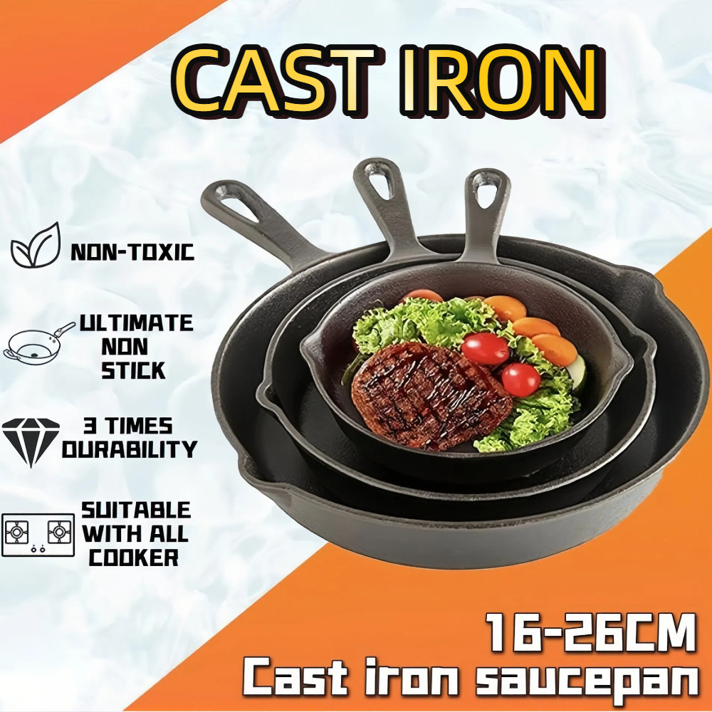 Pure Cast Iron Round Skillet Pans Uncoated Non Stick Frying Pans Grills ...