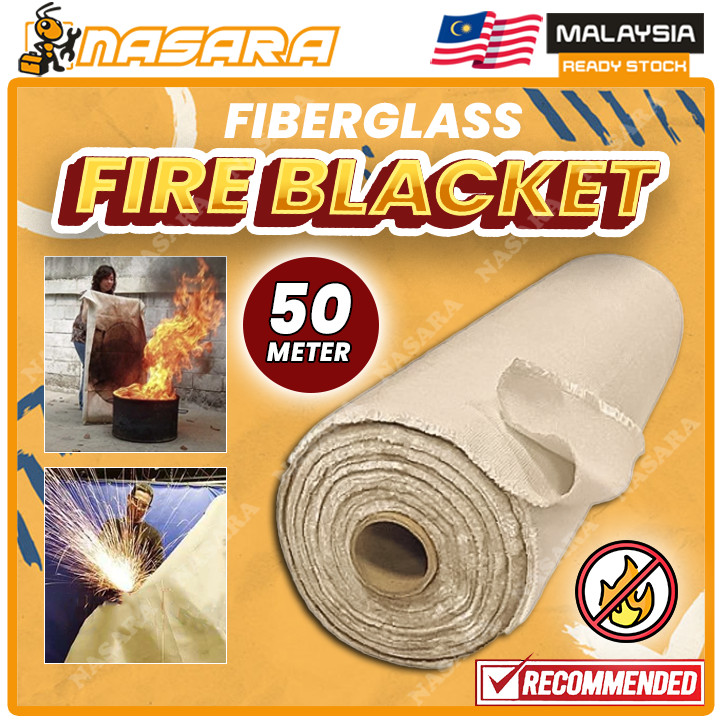 Nasara 1 Roll 50m Fire Blanket Fiberglass Safety Blanket Emergency Fire ...