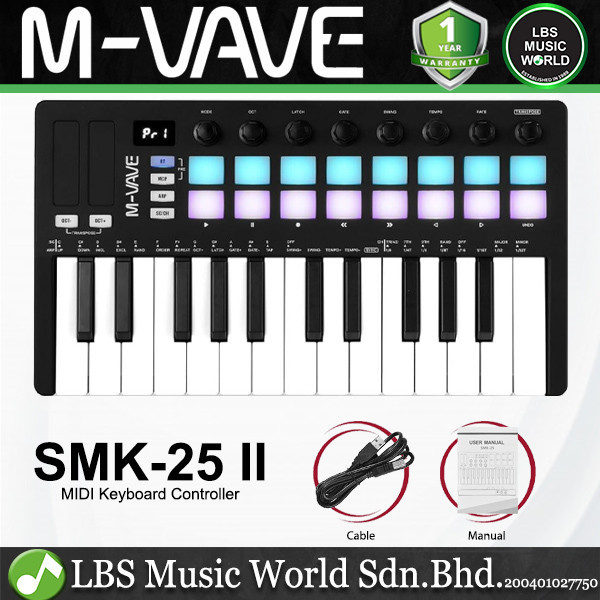 M-VAVE SMK-25 II 25 Keys Wireless Midi Keyboard Controller with 16 RGB Pads and Built in Battery ...