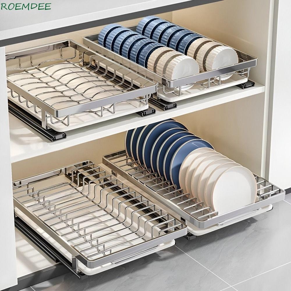 ROEMDEE Pull-out Dish Rack, Stainless Steel Drawer Type Kitchen Dish ...