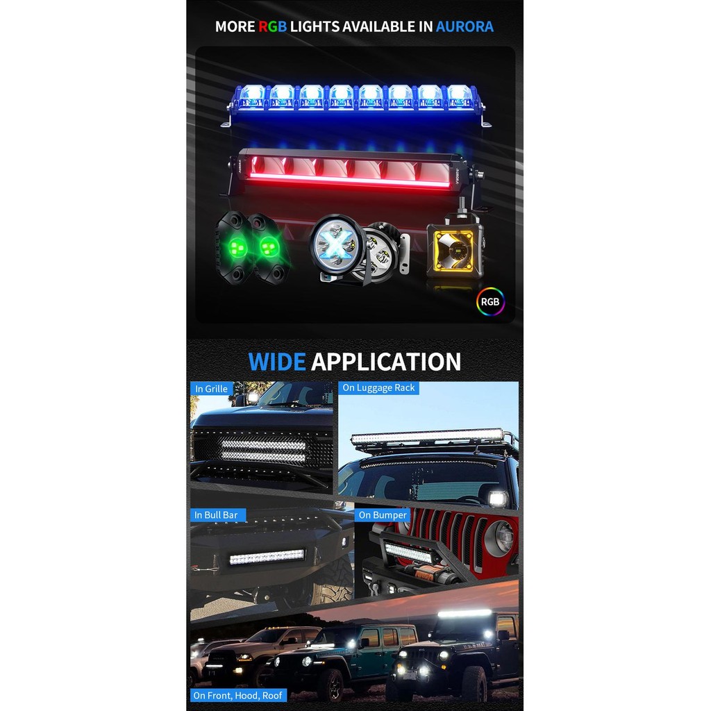 Aurora patented screwless RGB light series double row off-road LED ...