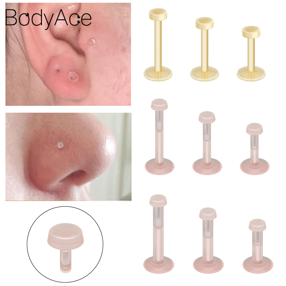 Bodyace 14G/16G Acrylic Lip Stud 1 PC Ear Stud Yellow Clear Ear Stud ...