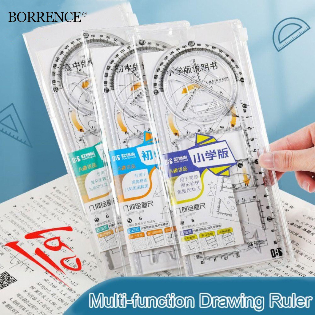 BORRENCE Multi-functional Geometric Drawing Ruler Rotatable Mathematics ...