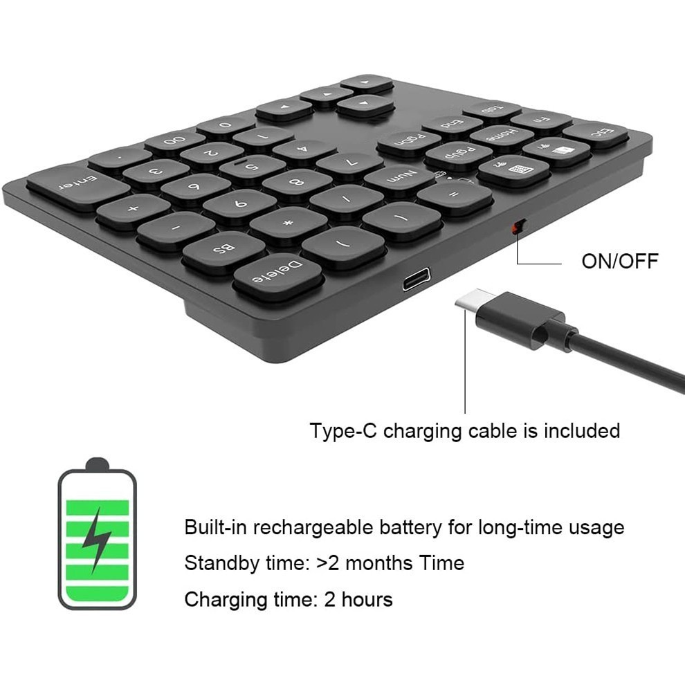 Rechargeable Dual Bluetooth Numeric Keyboard Wireless Numeric Keyboard ...
