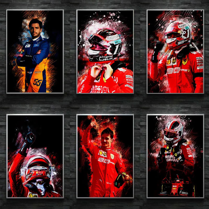 Retro Handsome Rider Wall Art Max Verstappen Charles Leclerc - F1 ...