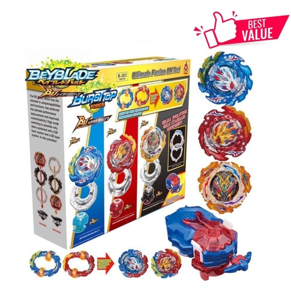 Ready Stock Beyblade Burst B-203 BU Ultimate Fusion DX Set Spinning Top ...