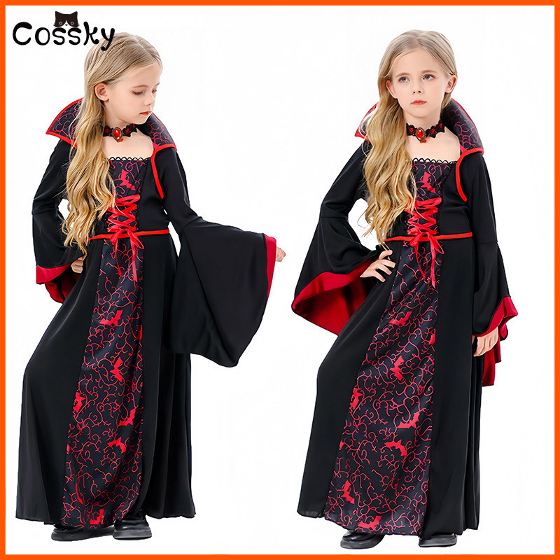 Girl Vampire Halloween Dress For Kid Ghost Bride Gothic Cosplay Vampire ...