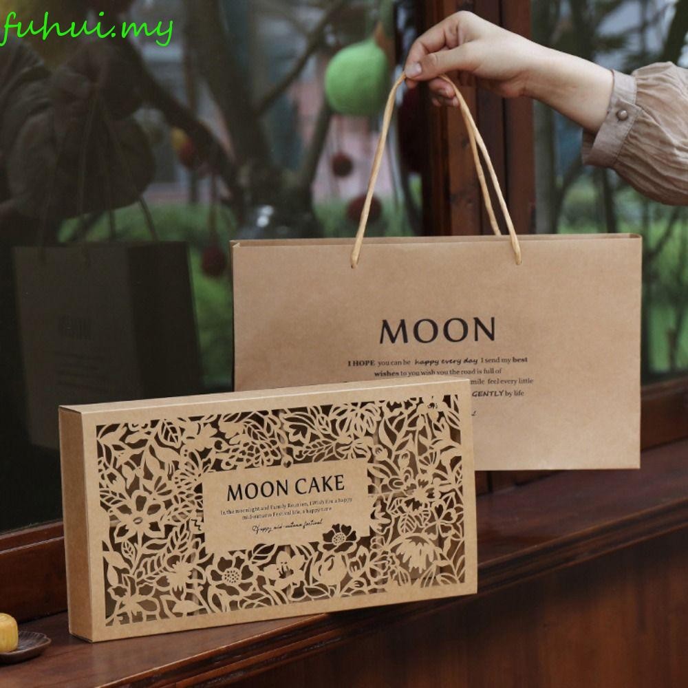 FUHUI Mid Autumn Festival Mooncake Box, 8 Grids Kraft Paper Mooncake Gift Box, Egg Yolk Crispy ...