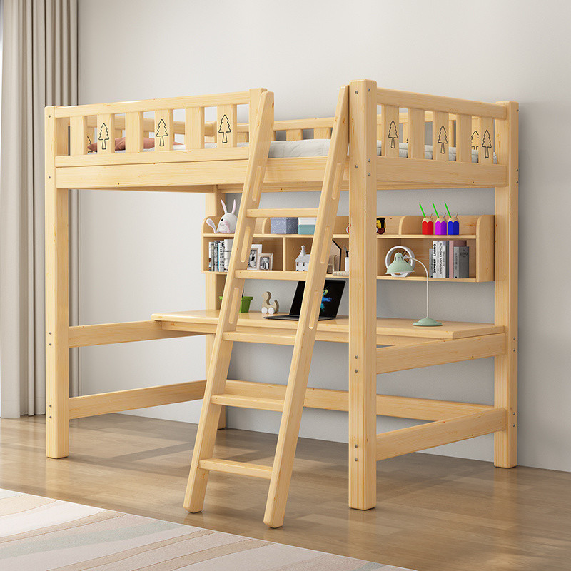 Double layered bed frame with bookshelf desk Loft Bed /Bunk Bed ...