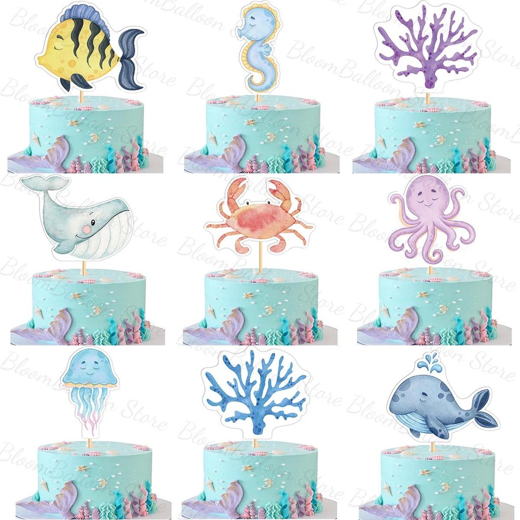 10pcs Large Sea Animal Cake Toppers Octopus Crab Turtle Cake Toppers ...