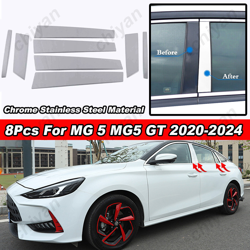 8Pcs Stainless Steel Material Door Window BC Column Sticker For MG 5 ...