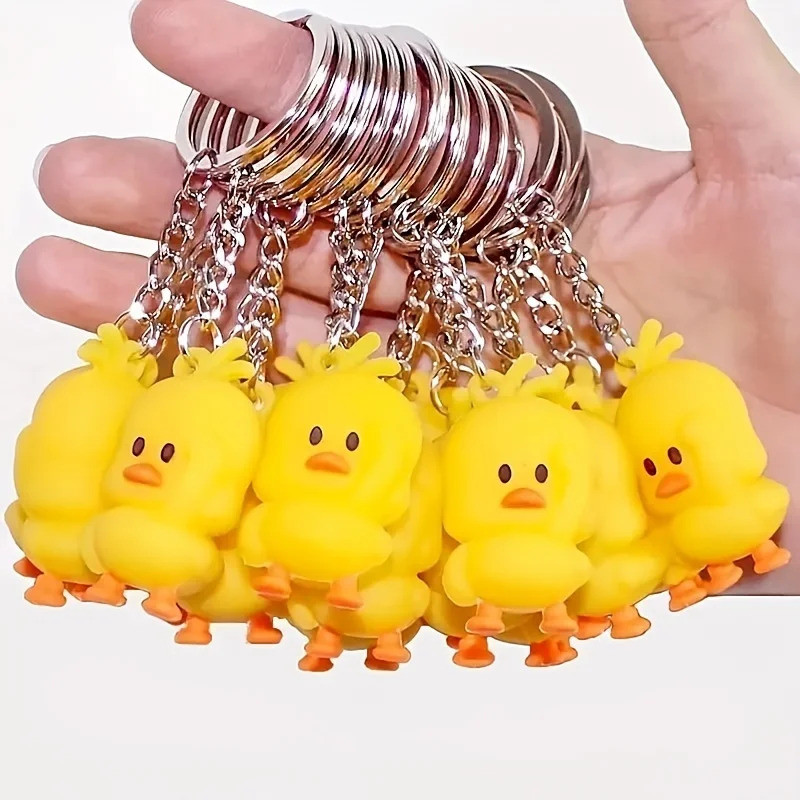 10pcs Cartoon Yellow Duck Key Chain Cute Animal Key Ring Money Bag ...