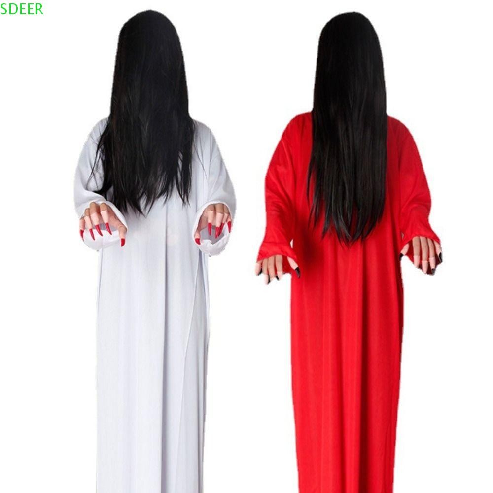 SDEER Female Ghost Costume, White Red Sadako Halloween Costumes, Funny ...