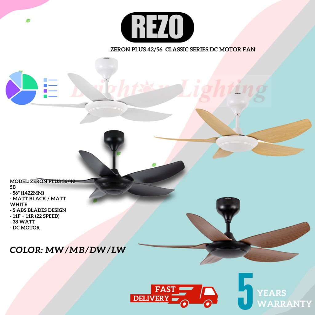 REZO Ceiling Fan ZERON PLUS 42/56 Classic Series DC Motor Remote ...