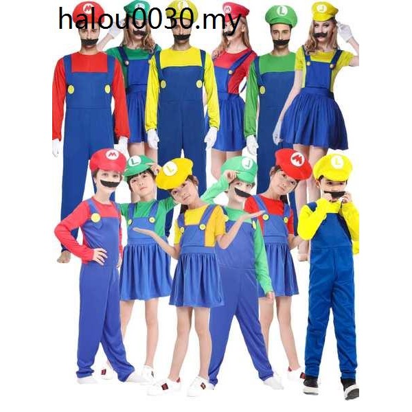 Halloween Adult Children Cosplay Mario Masquerade Party Dress Up ...