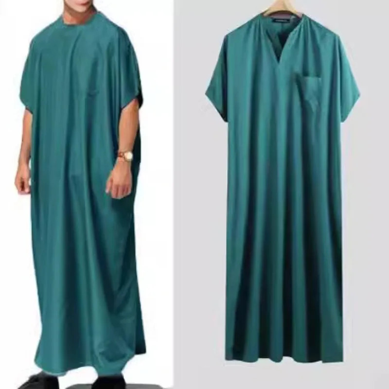 Arabe Men Short Sleeve Abaya Muslim Arab Dubai Malaysian Men's Tunic ...