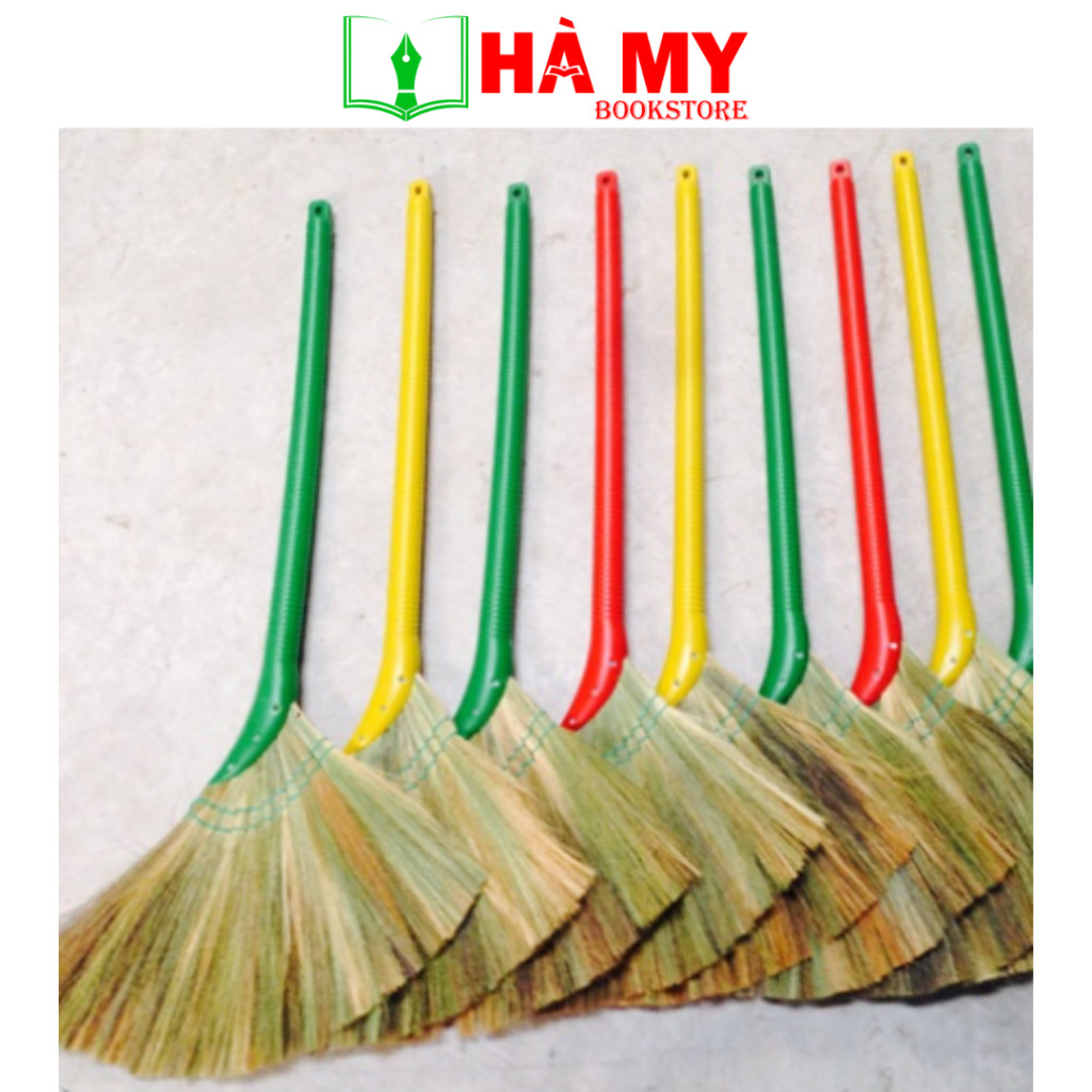 Red grass broom with thick plastic handle, sturdy grass broom for ...