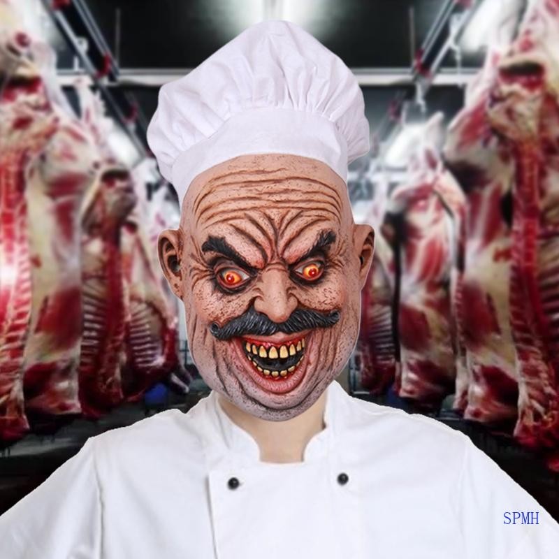 SUP Realistic Latex Bearded Chef Butcher Halloween Haunted House Ghost ...