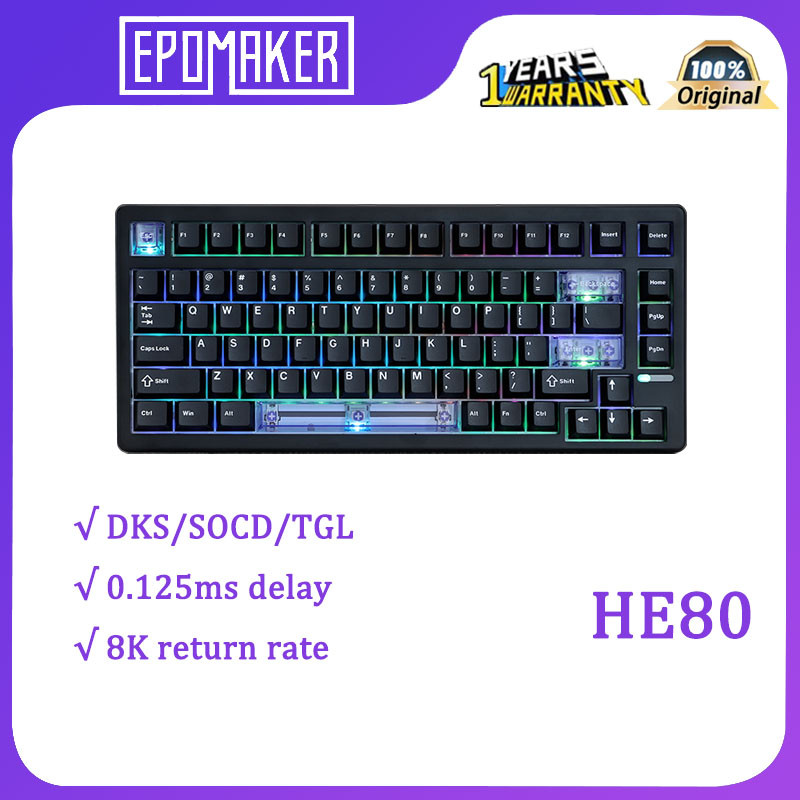 EPOMAKER HE80 Wired Magnetic Keyboard Hot swappable RGB 8K GASKET Custom Gaming Keyboard ...