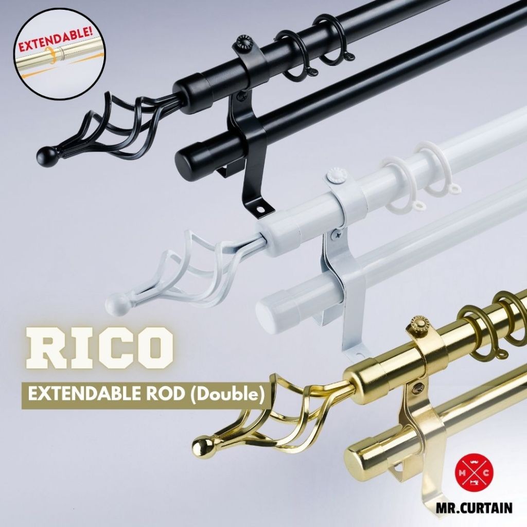 MR.CURTAIN Rico Adjustable Curtain Rod DOUBLE Complete Set / Extendable ...
