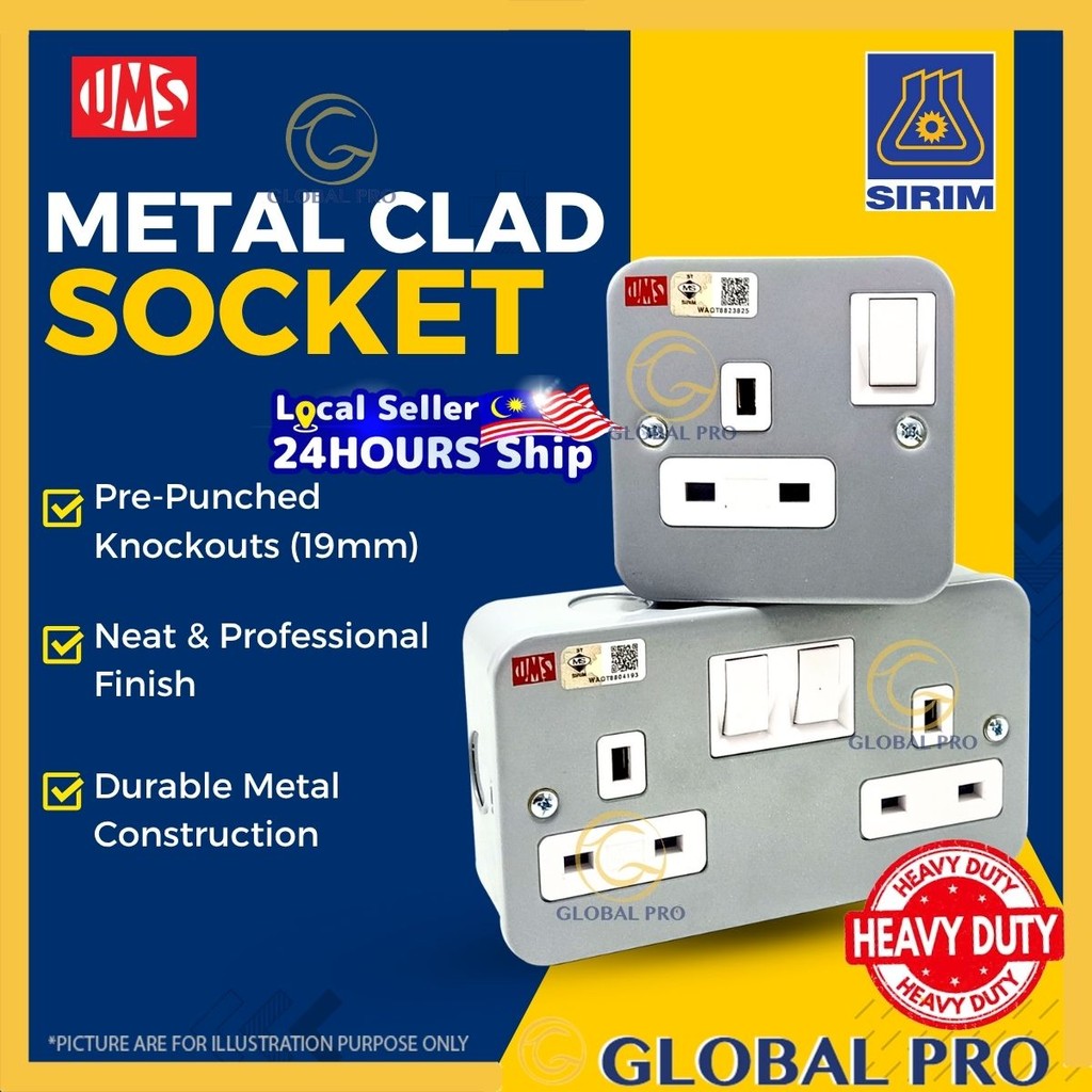 UMS 13A METAL CLAD Single / Double Switch Socket SIRIM Approved Heavy ...