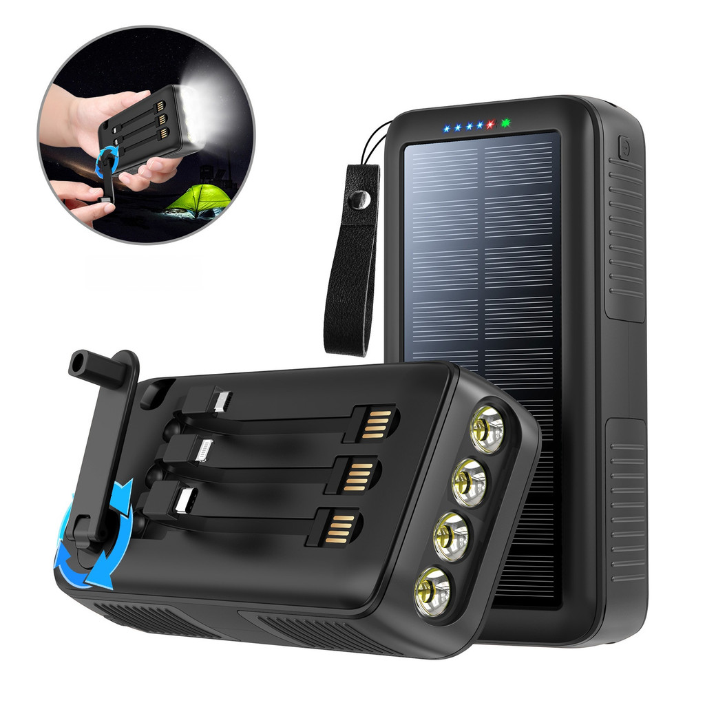 Hand crank solar power bank 63200 mAh with built-in power bank 4 LED ...
