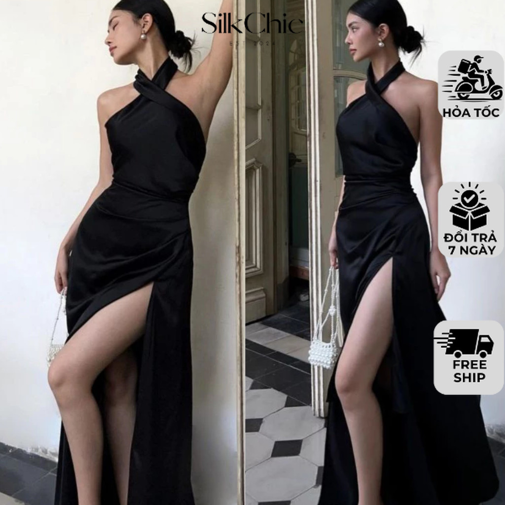 Seductive Silk Dress with Slit Corset Neck for Party SC656 Silk Dress ...
