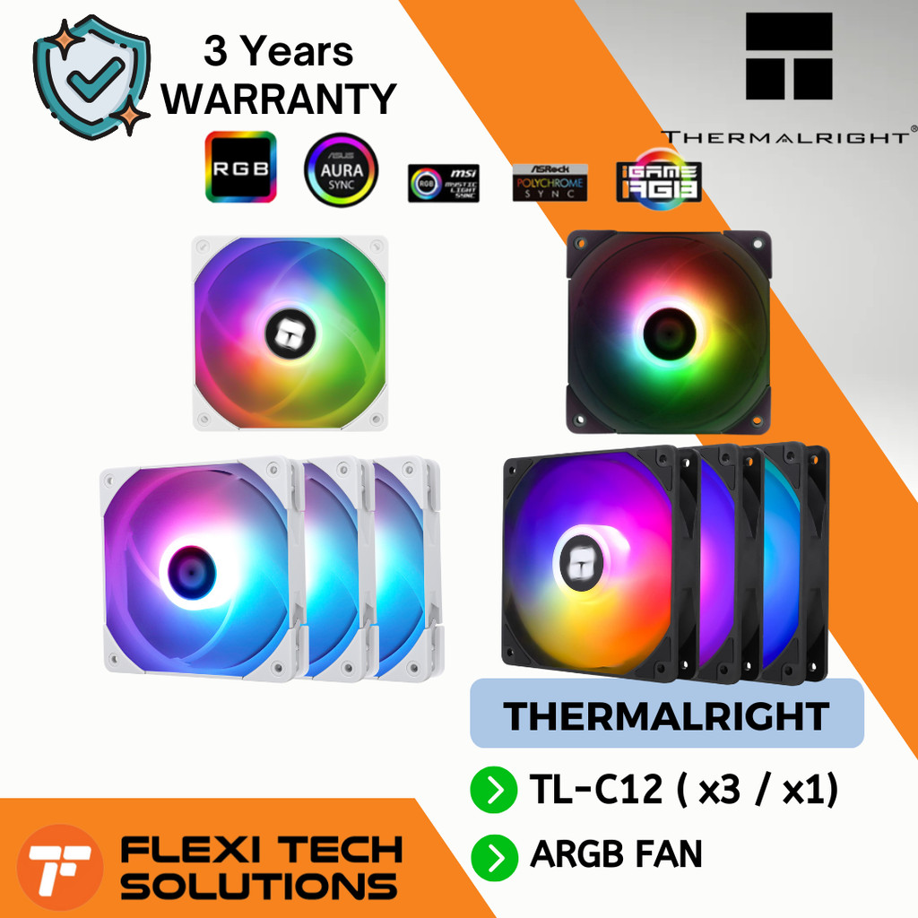 Flexi tech THERMALRIGHT TL-C12S [3PIN/5V]/ TL-C12W-S X1 / X3 ARGB FAN ...