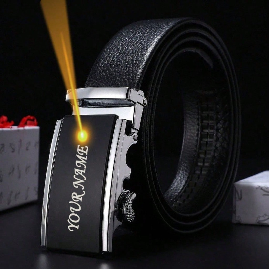 Men's Automatic Buckle Belt Custom Engraved Name Logo Leather Waist ...