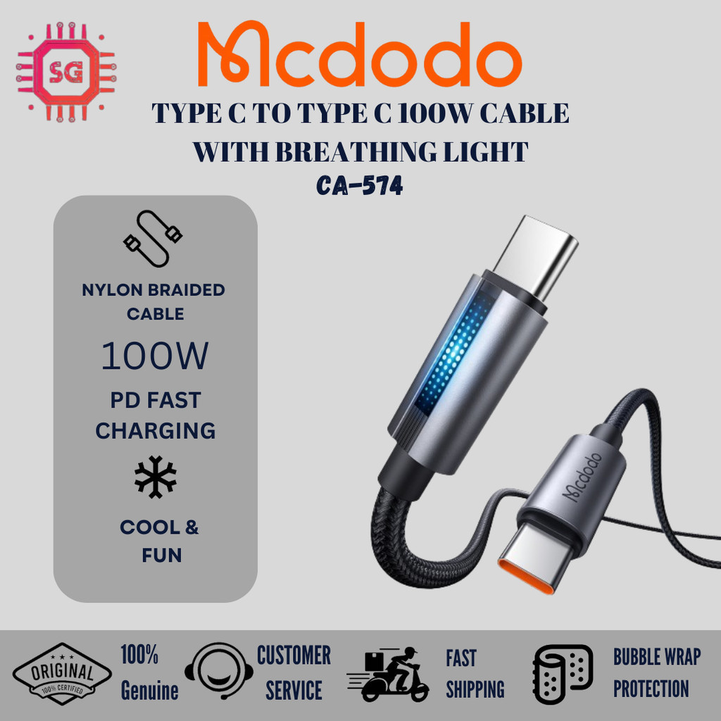MCDODO TYPE C TO TYPE C 100W CABLE WITH BREATHING LIGHT | Shopee Malaysia