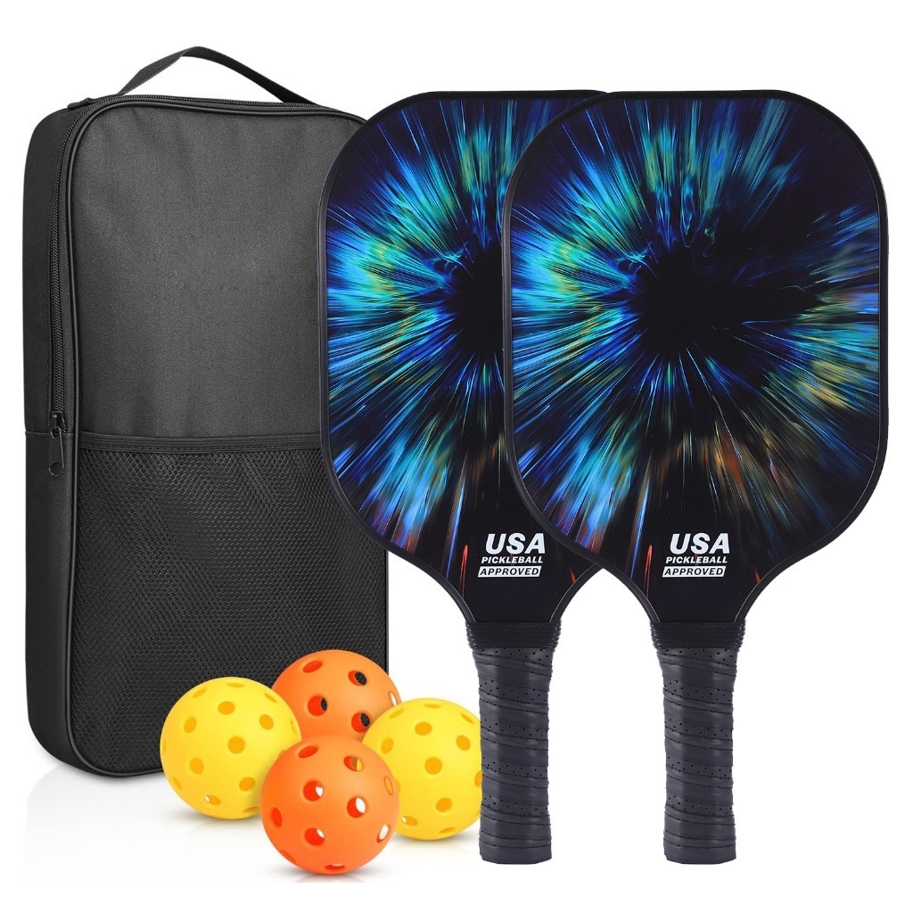 Pickleball Paddles Set of 2 Glass Fiber and Graphite Face Non-Slip Grip ...