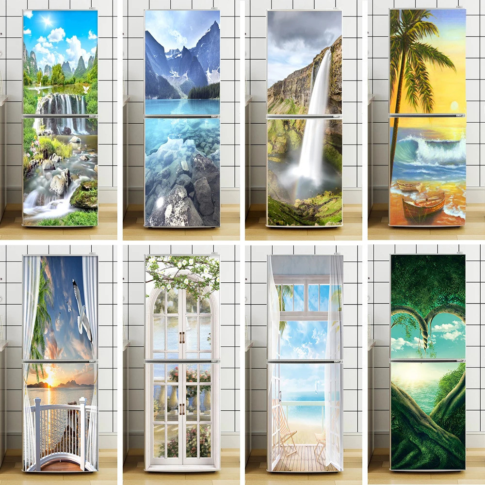 Custom Fridge sticker wallpaper Scenery Fridge Door Mural Cover Peel ...