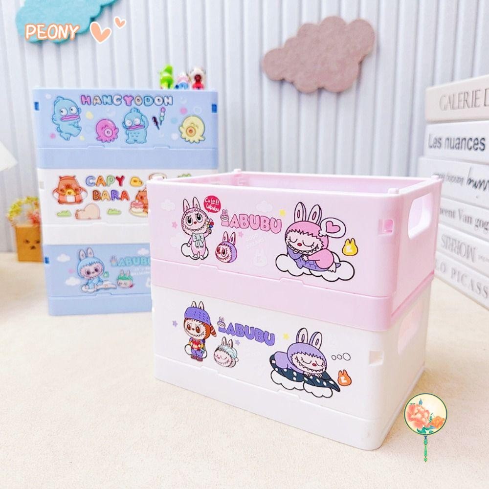 PEONY-HOME Stationery Organizer Box, Folding Hello Kitty Labubu Desktop ...