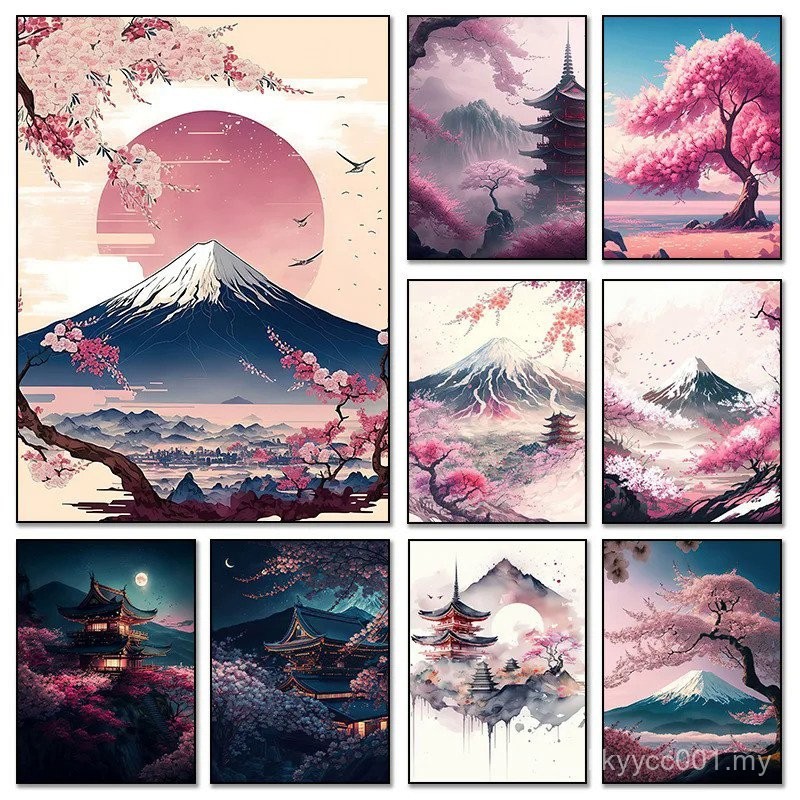 Jepun Cherry Blossom Fuji Mountain Sunset Tokyo pemandangan Poster HD ...