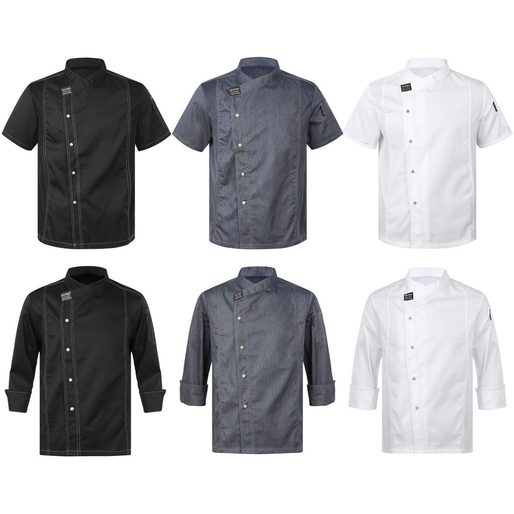 Mens Womens Unisex Kitchen Work Uniform Chef Coat Food Service Cooking ...