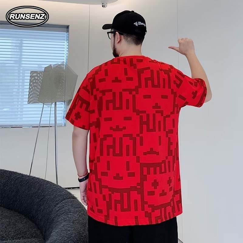 M-8XL Design Sense Cotton Oversize Top Men Plus Size T Shirt Red Casual Loose Short Sleeve Tee ...