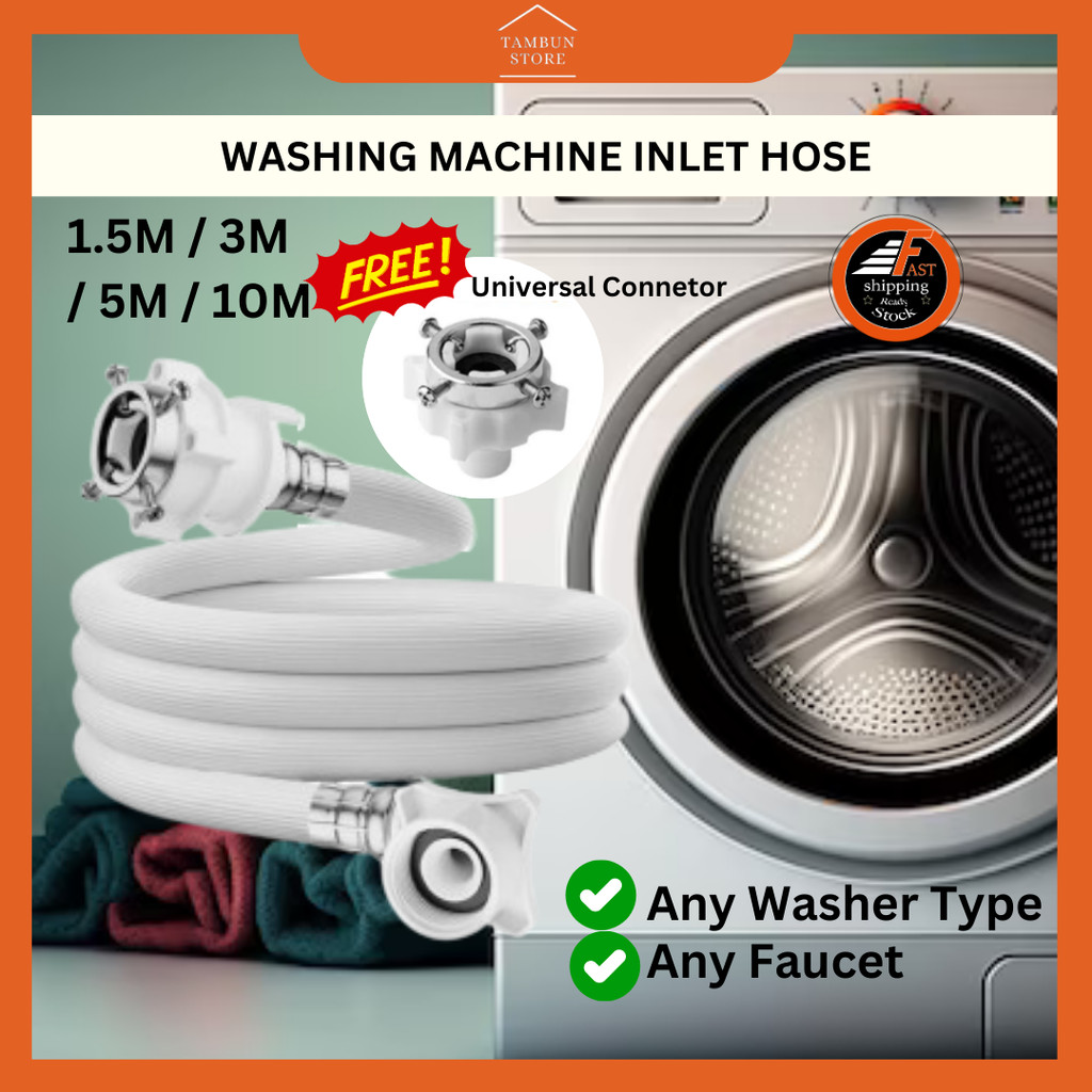 1.5M/3M/5M/10M Washing Machine Inlet Hose Faucet Universal Connector ...