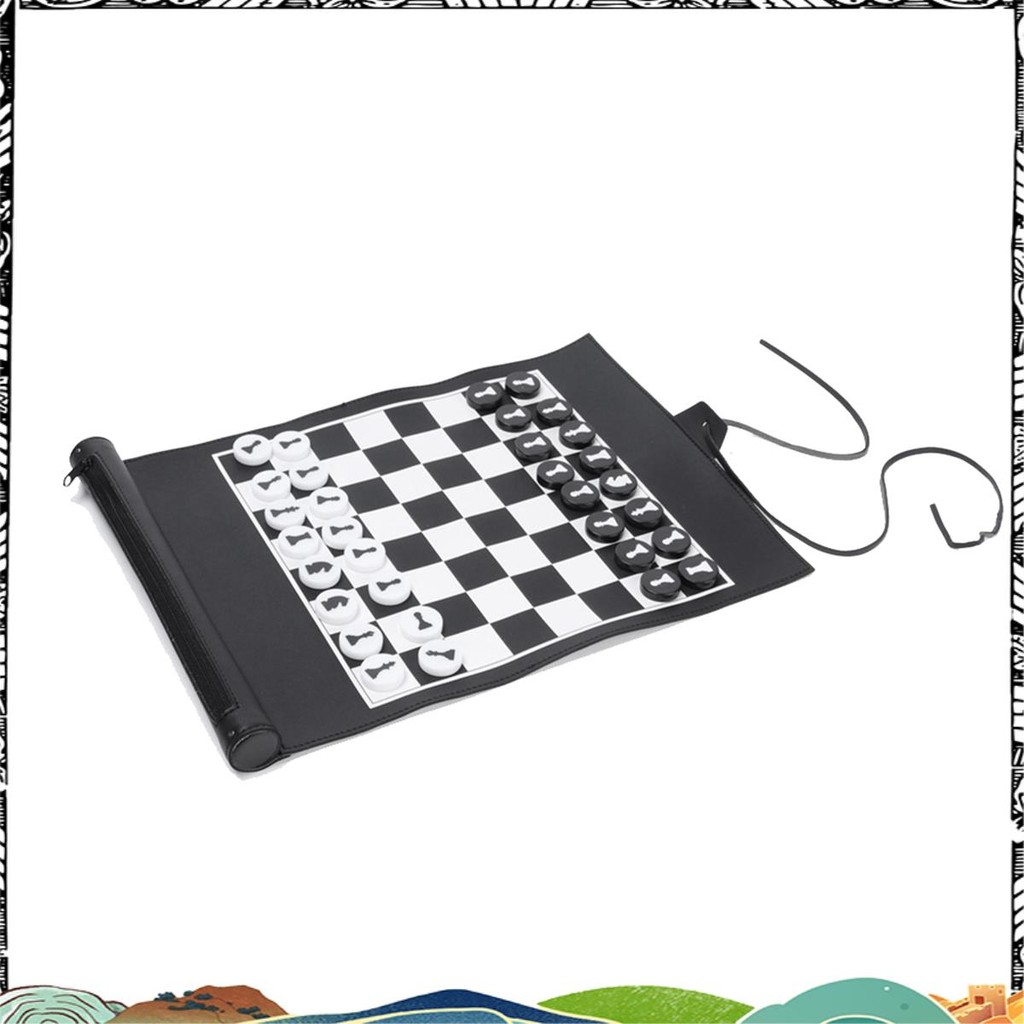 Roll Up Backgammon Chess Set PU Mini Portable Board Game for Children ...