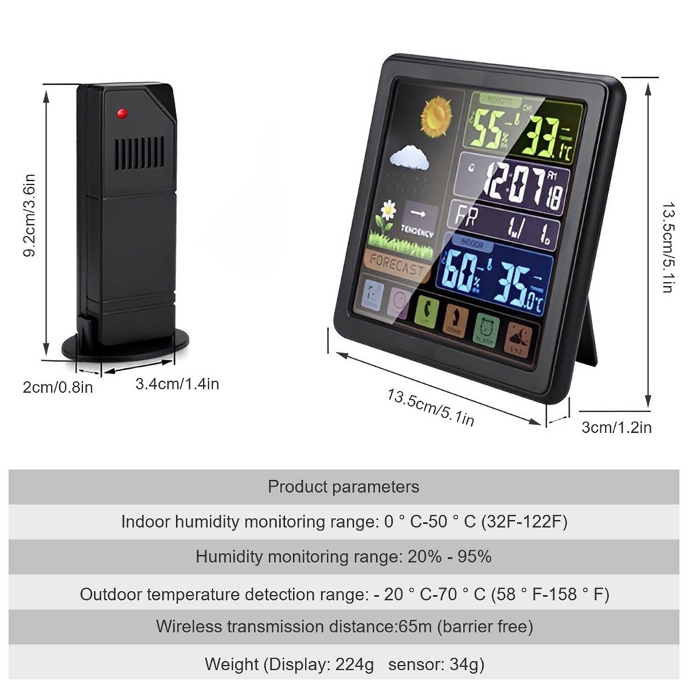 Wireless Weather Station Color Display Digital Thermometer with Sensor ...