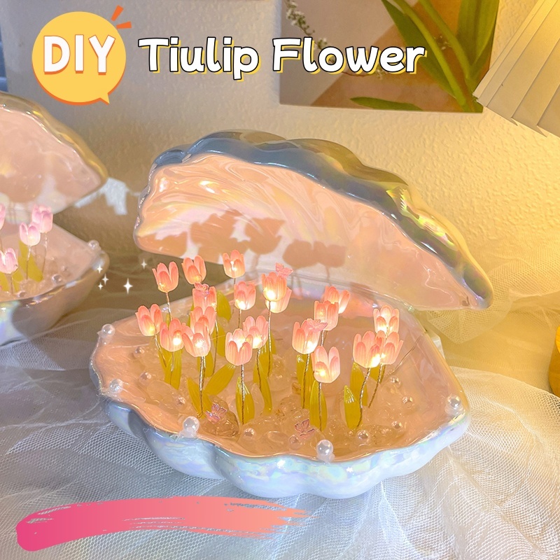 Shell Shape DIY Tulip Lamp Handmade Night Light Atmosphere Desktop ...